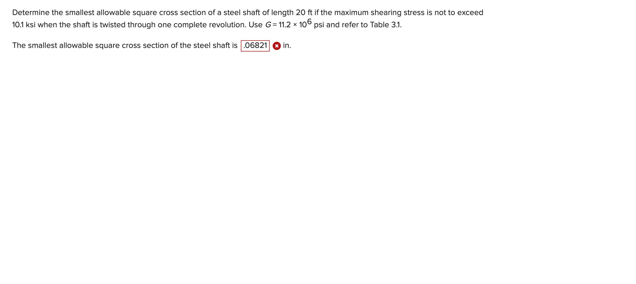 Determine the smallest allowable square cross section | Chegg.com