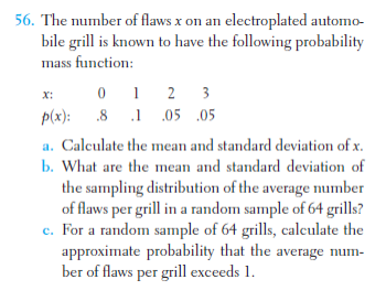Solved 56. ﻿The number of flaws \( ﻿x \) ﻿on an | Chegg.com