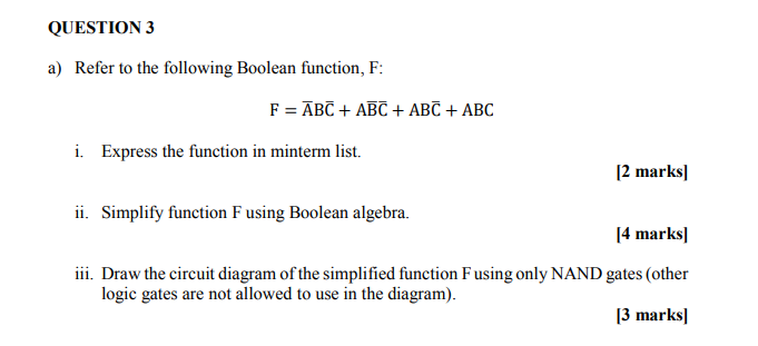 Solved QUESTION 3 a) Refer to the following Boolean | Chegg.com
