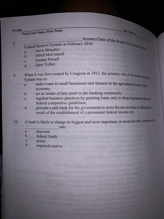 Solved SECTION # NAME Print Last Name, First Name became | Chegg.com