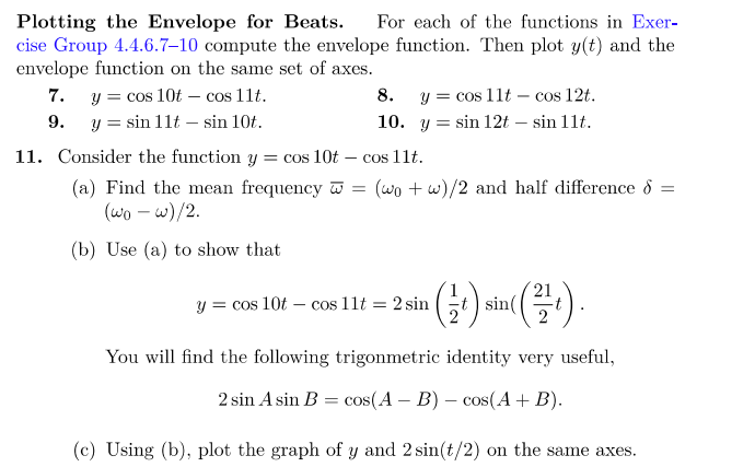 Solved Plotting the Envelope for Beats. For each of the | Chegg.com