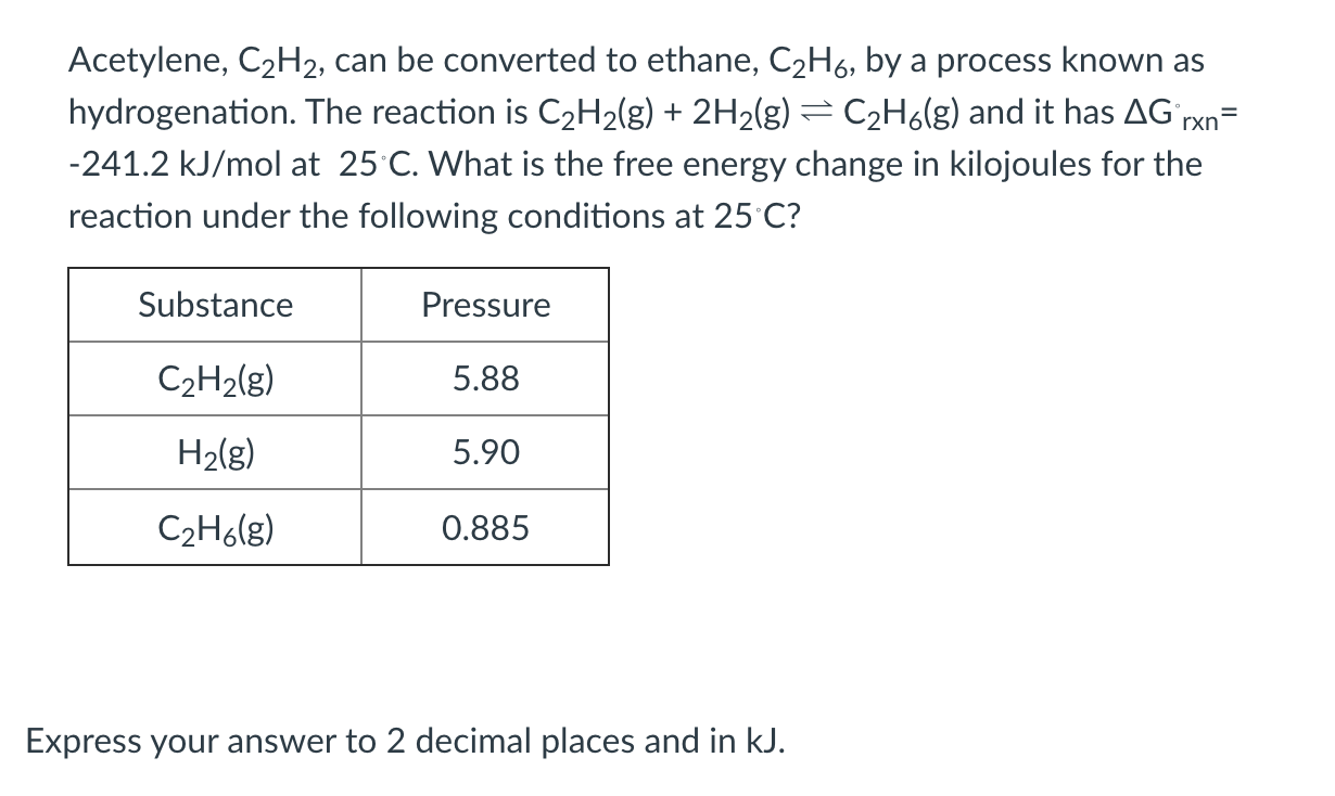 Solved Acetylene, C2H2, can be converted to ethane, C2H6, by | Chegg.com