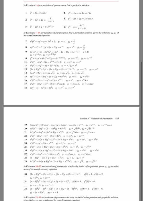 Solved In Exercise 1 6 Use Variation Of Parameters To Find A