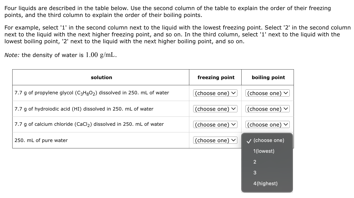 Solved Order these 4 ﻿from lowest freezing point to highest | Chegg.com