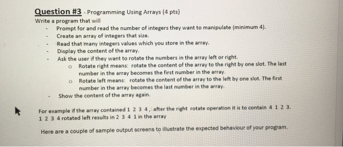 Solved Question #3. Programming Using Arrays (4 pts) Write a | Chegg.com