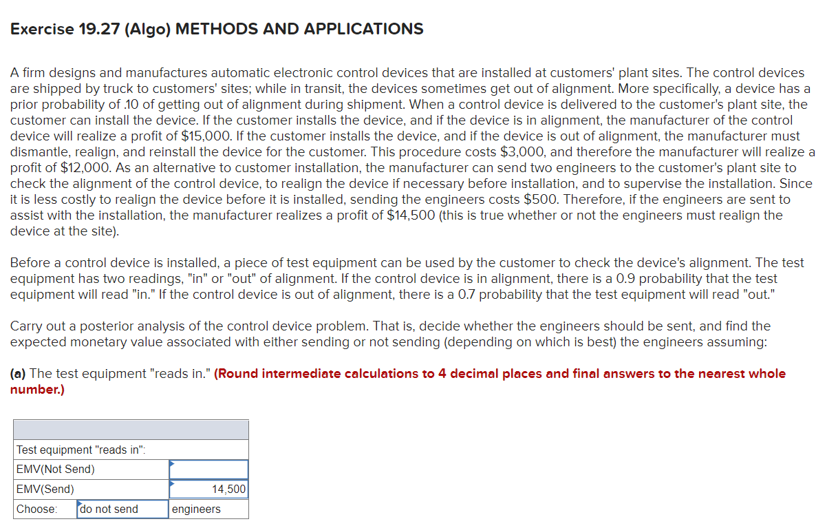 Solved Exercise 19.27 (Algo) METHODS AND APPLICATIONS A firm | Chegg.com
