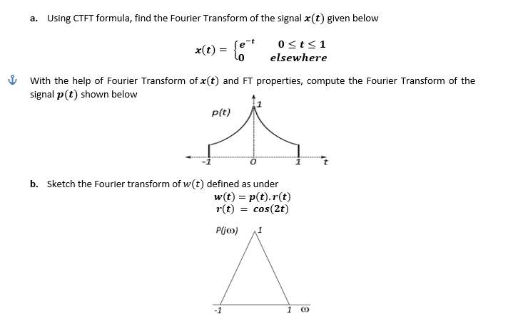 Solved a. Using CTFT formula, find the Fourier Transform of | Chegg.com