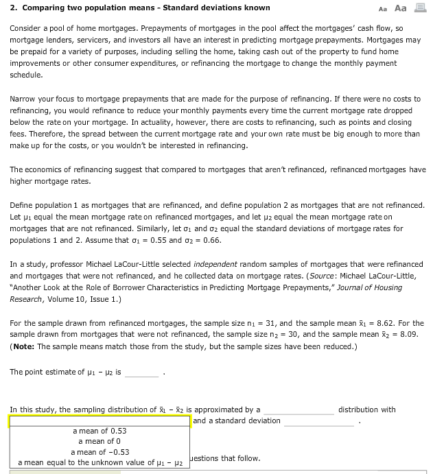 Solved 2. Comparing two population means - Standard | Chegg.com