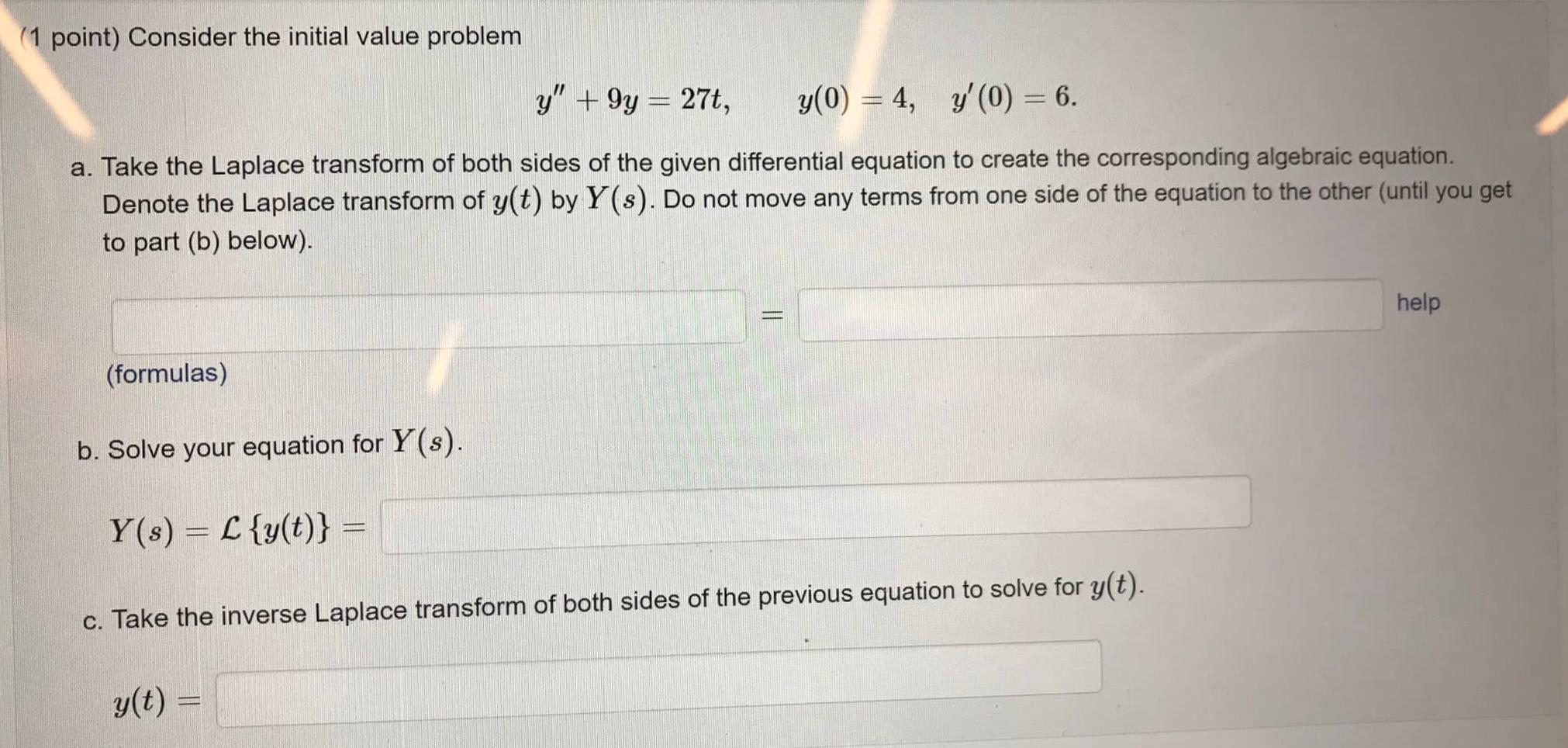 Solved (1 point) Consider the initial value problem y" + 9y | Chegg.com