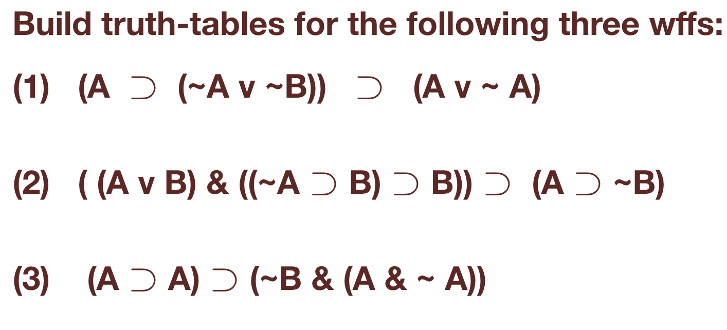 Solved Build truth-tables for the following three wffs: (1) | Chegg.com