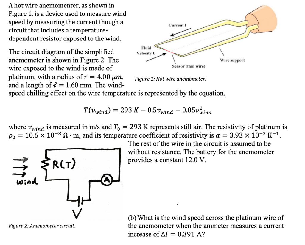 Solved Current I A hot wire anemomenter, as shown in Figure | Chegg.com