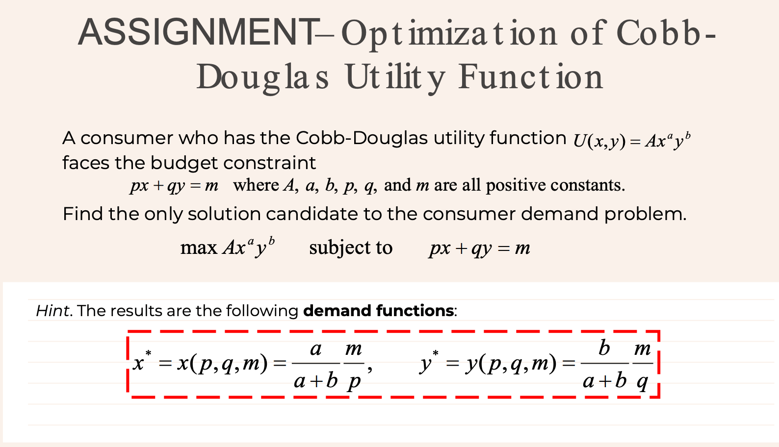 Solved ASSIGNMENT-Optimization of Cobb- Douglas Ut ilit y | Chegg.com