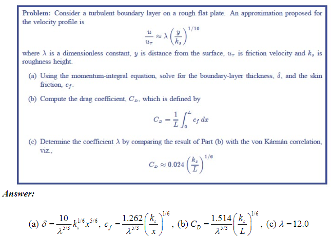 Solved Problem: Consider a turbulent boundary layer on a | Chegg.com