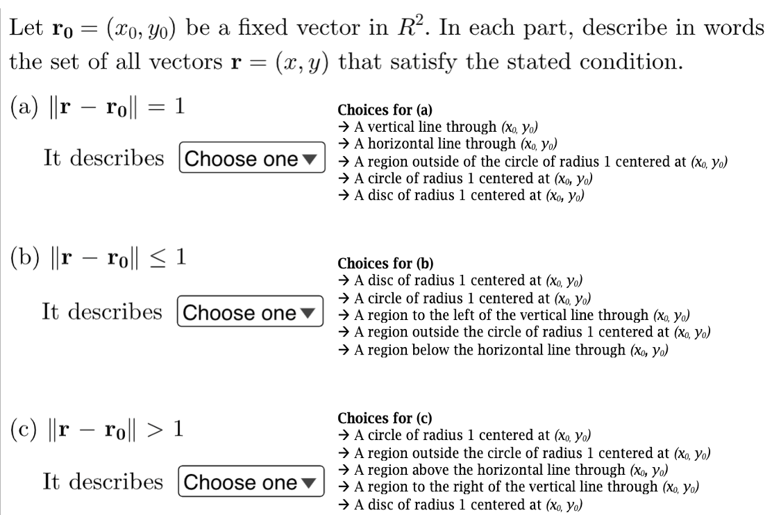 Solved Let r0=(x0,y0) be a fixed vector in R2. In each part, | Chegg.com