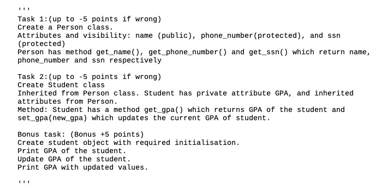 Solved Task 1: (up to -5 points if wrong) Create a person | Chegg.com