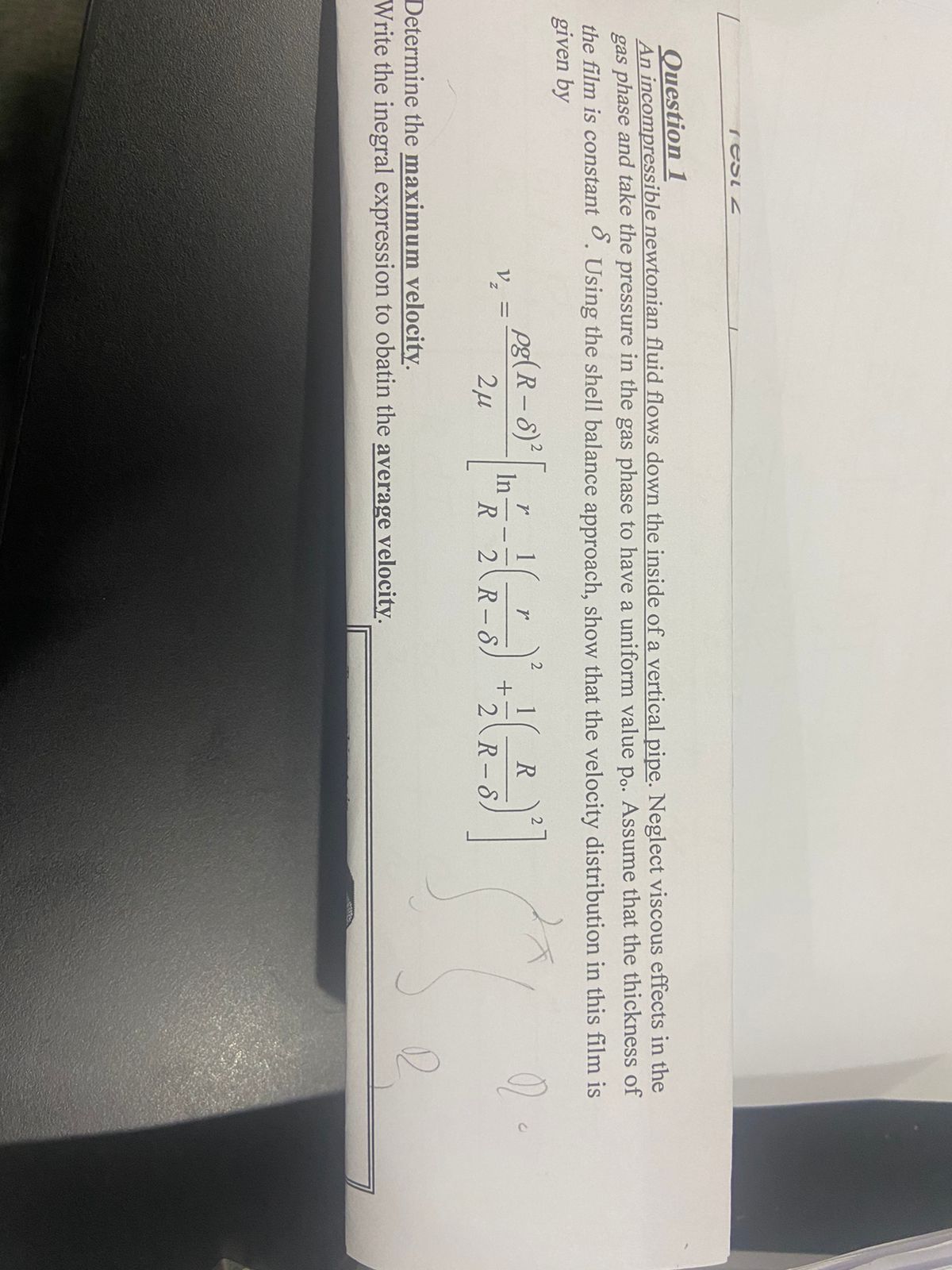 Solved Question 1 An incompressible newtonian fluid flows | Chegg.com