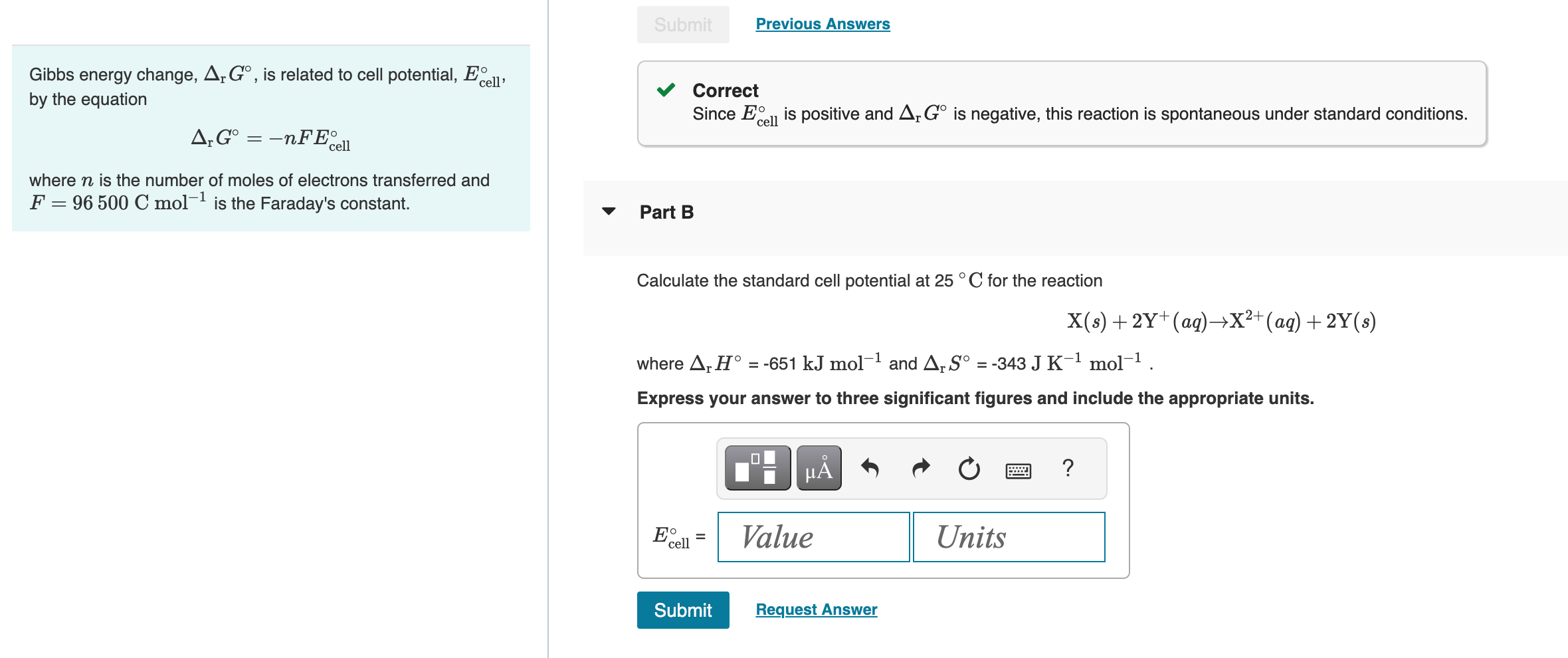 Solved Gibbs energy change, ΔrG∘, is related to cell | Chegg.com