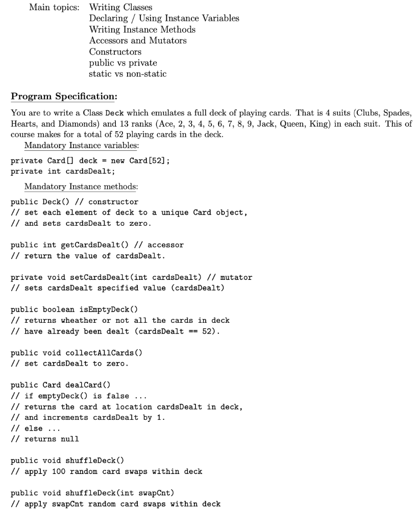 Solved Main topics: Writing Classes Declaring / Using | Chegg.com