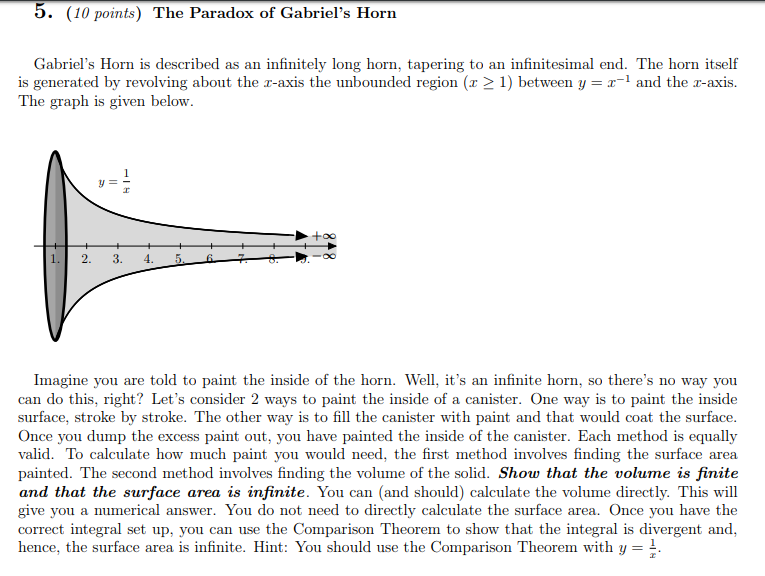 Solved b. (10 points) The Paradox of Gabriel's Horn | Chegg.com