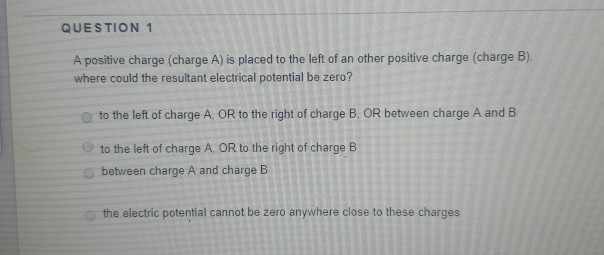 Solved QUESTION 1 A positive charge (charge A) is placed to | Chegg.com