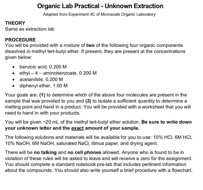 Solved Organic Lab Practical Unknown Extraction Adapted from | Chegg.com