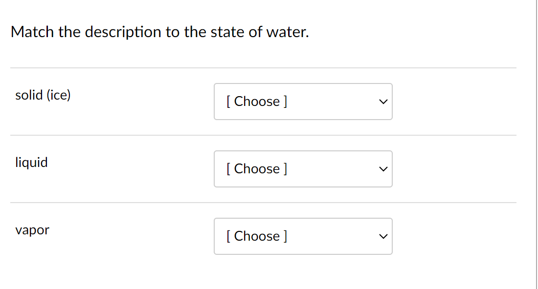 Solved answer optionsmolecules tightly packed and bonded | Chegg.com