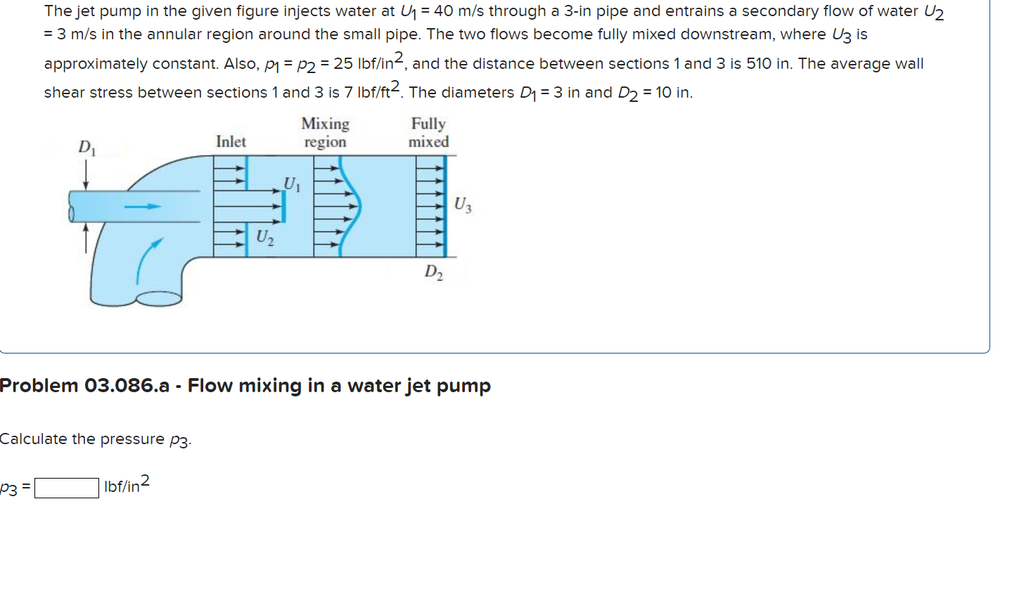 The jet pump in the given figure injects water at U1 | Chegg.com
