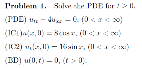 Solved Problem 1. Solve the PDE for t > 0. (PDE) Utt – 4uzx | Chegg.com