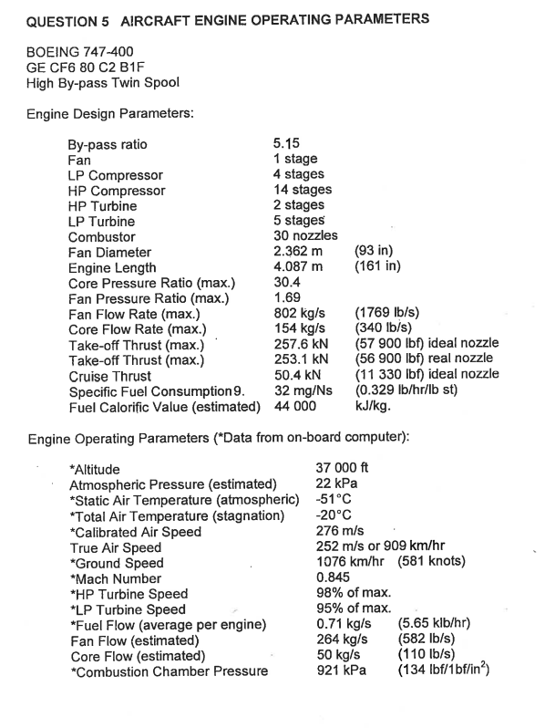 Solved QUESTION 5 GE CF6-80C2 TURBOFAN ENGINE THRUST Refer | Chegg.com