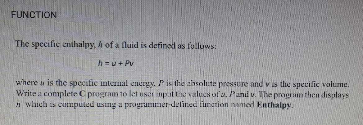Solved The specific enthalpy, h of a fluid is defined as | Chegg.com