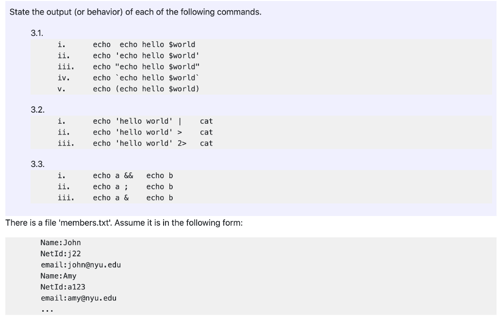 Solved State the output (or behavior) of each of the | Chegg.com