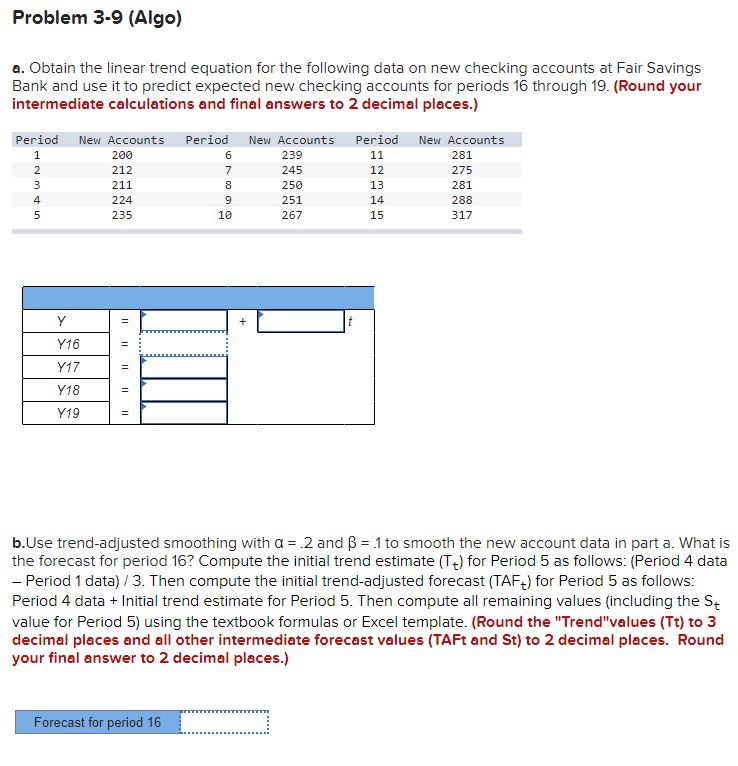 Solved a. Obtain the linear trend equation for the following | Chegg.com