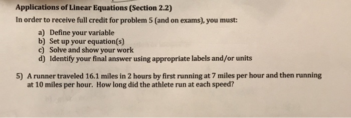 Solved Applications of Linear Equations (Section 2.2) In | Chegg.com
