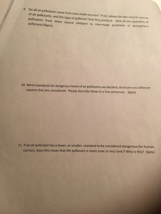 Solved 9. Do all air pollutants come from man-made sources? | Chegg.com