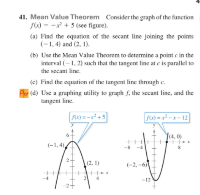 Solved 41. Mean Value Theorem Consider the graph of the | Chegg.com