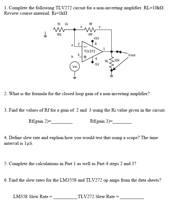 Solved 1. Complete the following TLV272 circuit for a | Chegg.com
