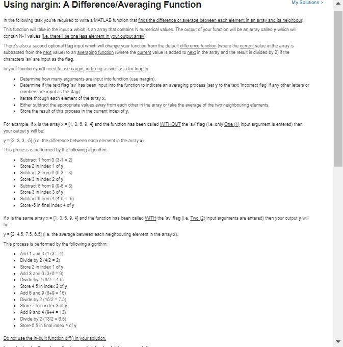 Solved 4 Using nargin: A Difference/Averaging Function My | Chegg.com
