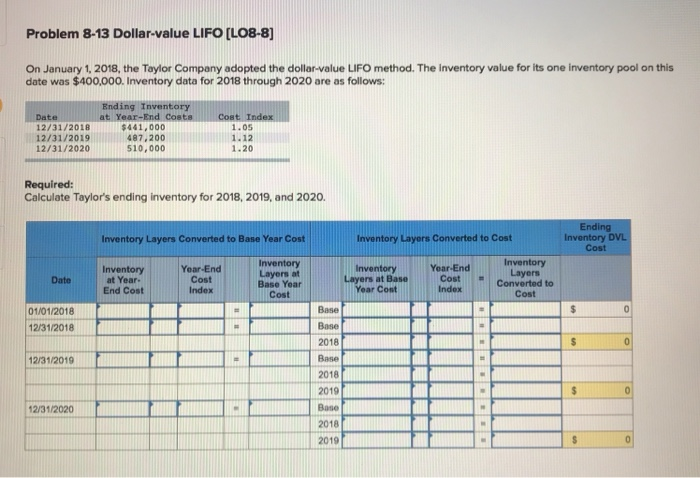 Solved Problem 8-9 LIFO liquidation [LO8-4,8-6 Taylor | Chegg.com