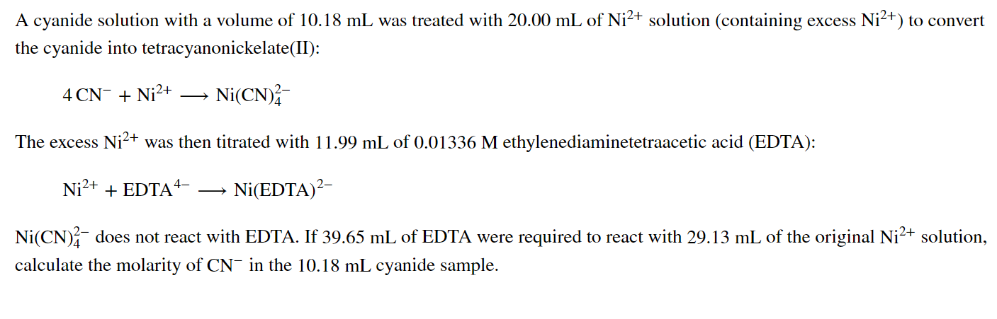 Solved A cyanide solution with a volume of 10.18mL ﻿was | Chegg.com