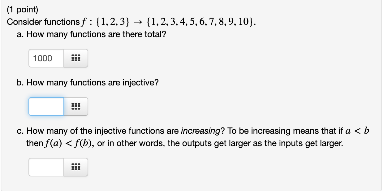 Solved (1 point) Consider functions f : {1,2,3} → | Chegg.com