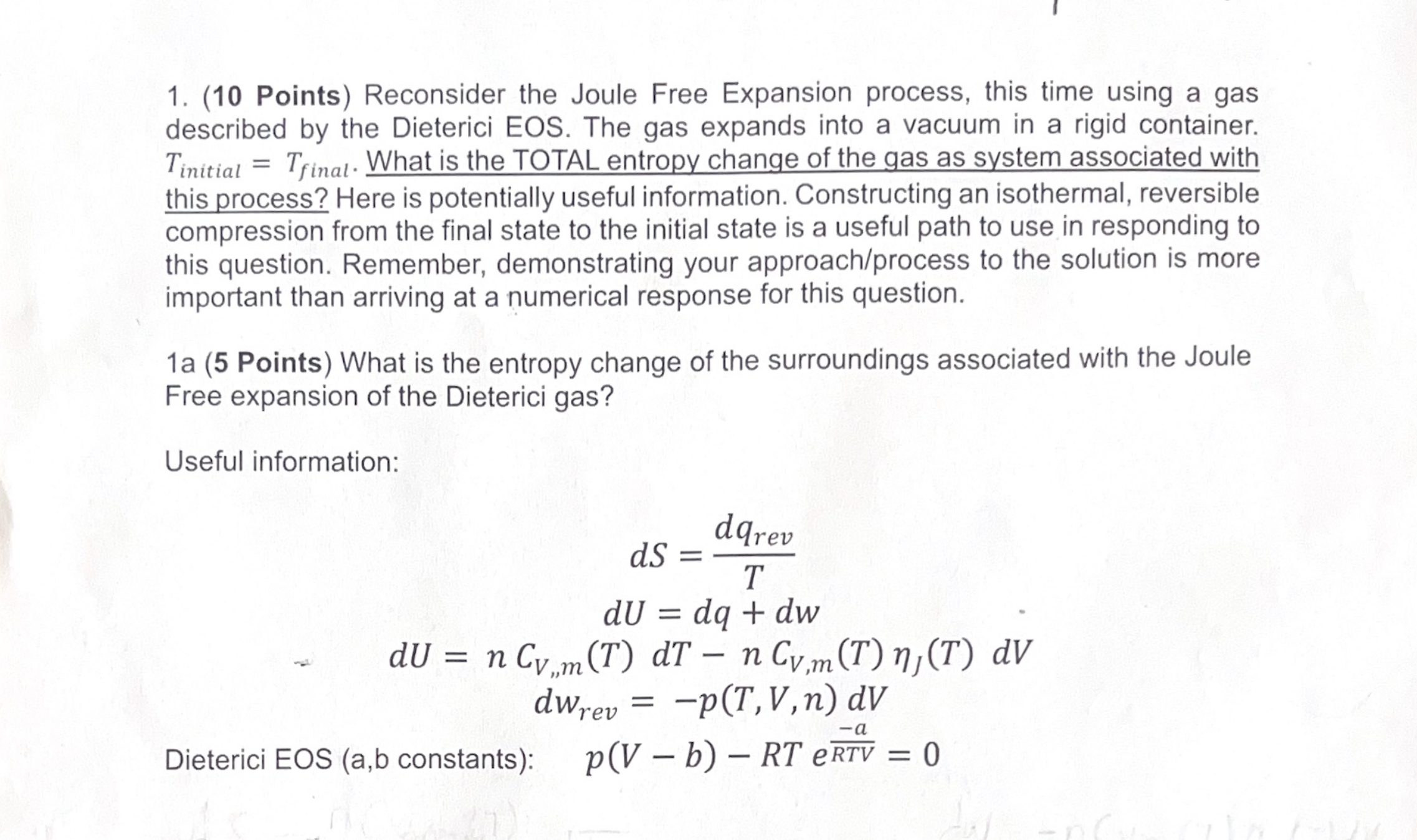 Solved (10 ﻿Points) ﻿Reconsider the Joule Free Expansion | Chegg.com