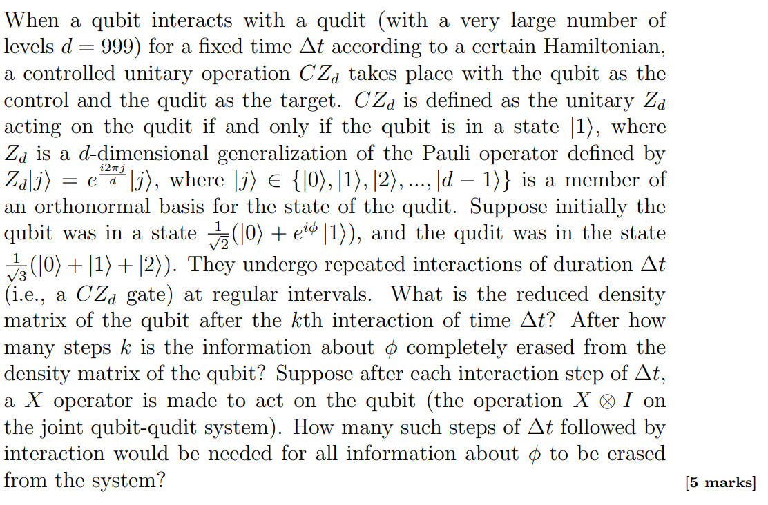 a a 12π When a qubit interacts with a qudit (with a | Chegg.com