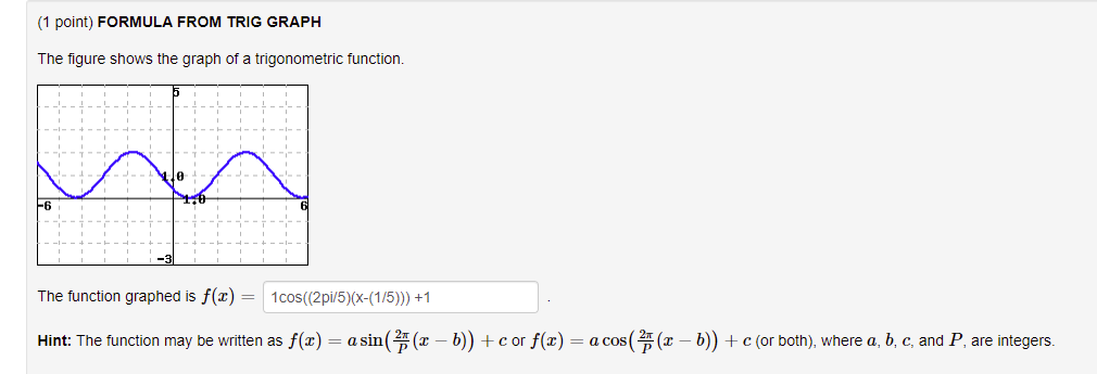 Solved 5 -6 6 -3 (1 point) FORMULA FROM TRIG GRAPH The | Chegg.com