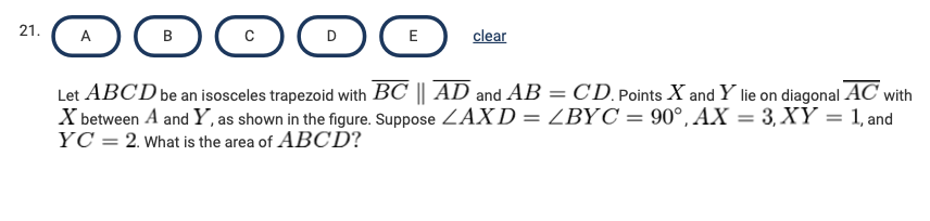 Solved 21. A B с D E clear Let ABCD be an isosceles | Chegg.com