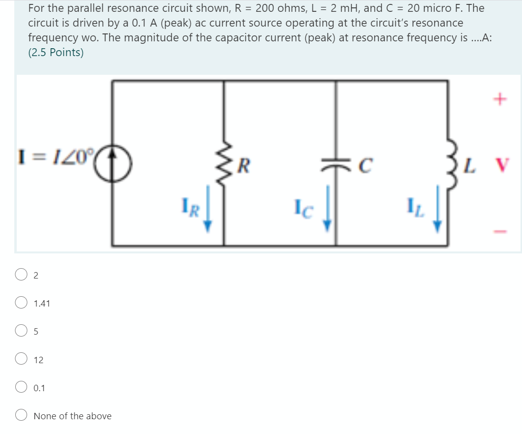 Solved For the parallel resonance circuit shown, R = 200 | Chegg.com
