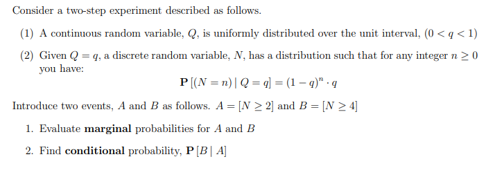 Solved Consider a two-step experiment described as follows. | Chegg.com