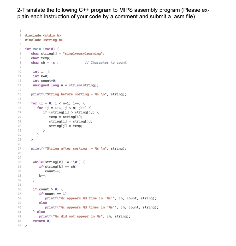 Solved 2-Translate the following C++ program to MIPS | Chegg.com