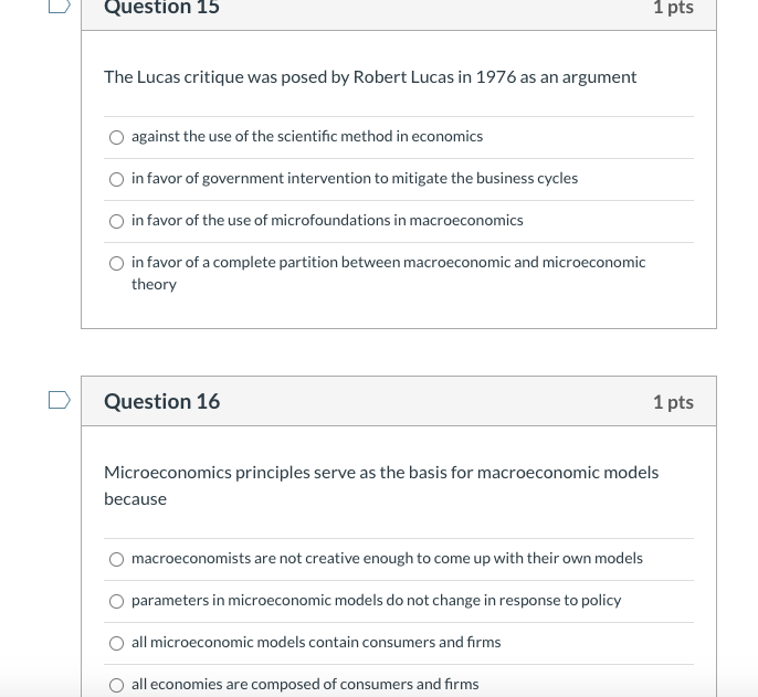 Solved Question 15 1 pts The Lucas critique was posed by | Chegg.com
