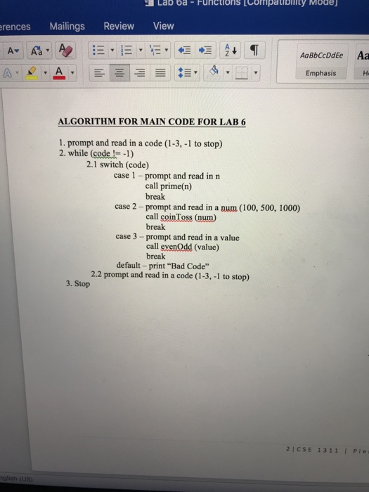 Solved Lab 6a-Functions (Compatibility Mode] ferences | Chegg.com