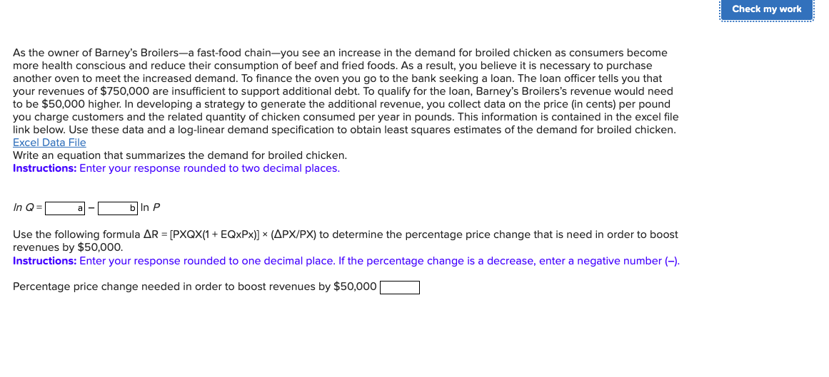 Solved excel file:ln (Quantity)ln | Chegg.com